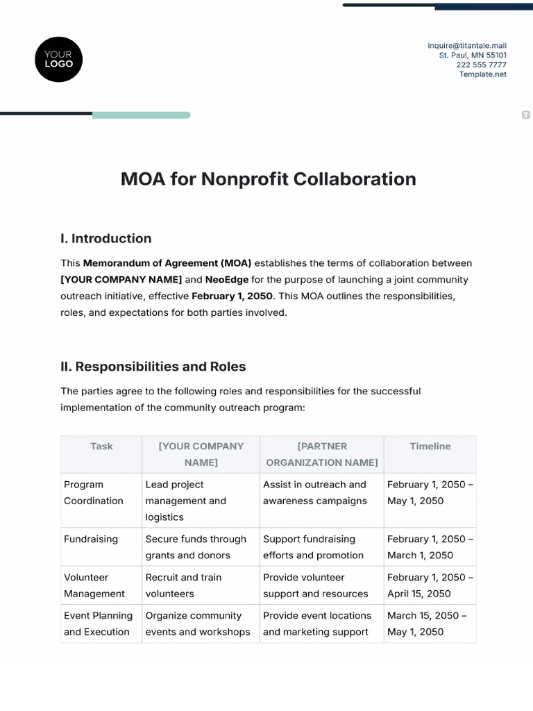 MOA Template for Nonprofit Collaboration | PDF