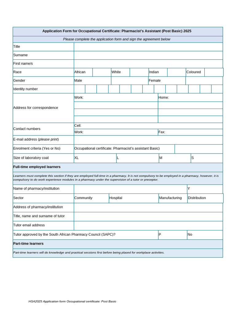 Occ Post Basic HSA Application Form 2025 | PDF | Pharmacist | Pharmacy