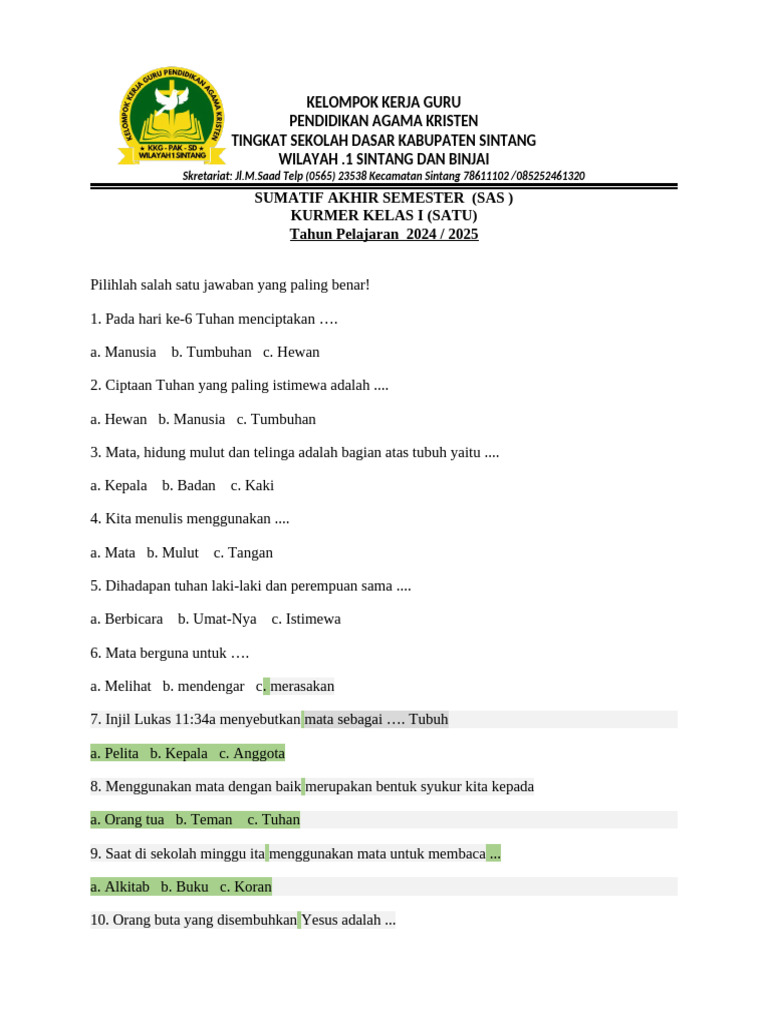 Soal Kelas 1 Kumer | PDF