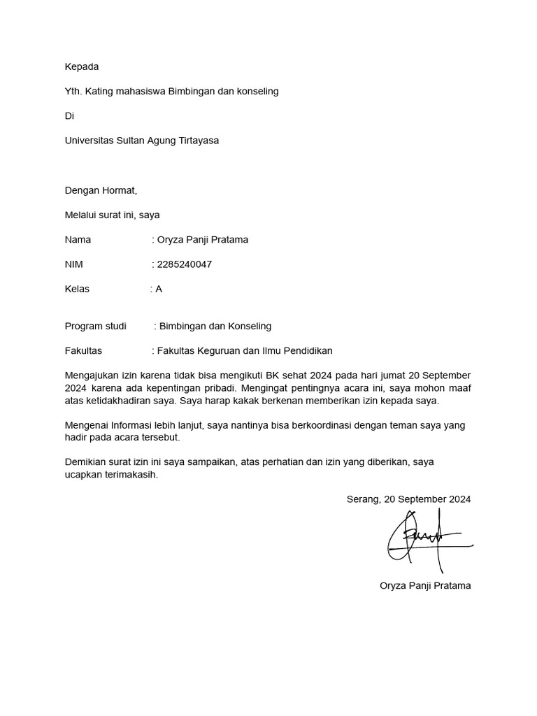 Surat Izin Tidak Hadir-1 | PDF