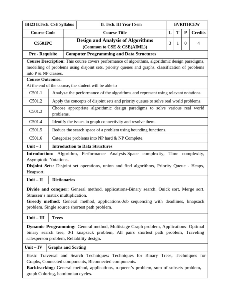 B.Tech CSE III Year Syllabus | PDF | Computer Network | Regression Analysis