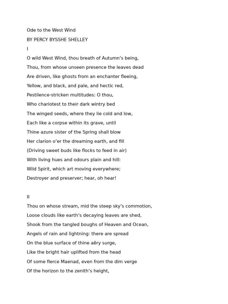 Ode to the West Wind Analysis | PDF