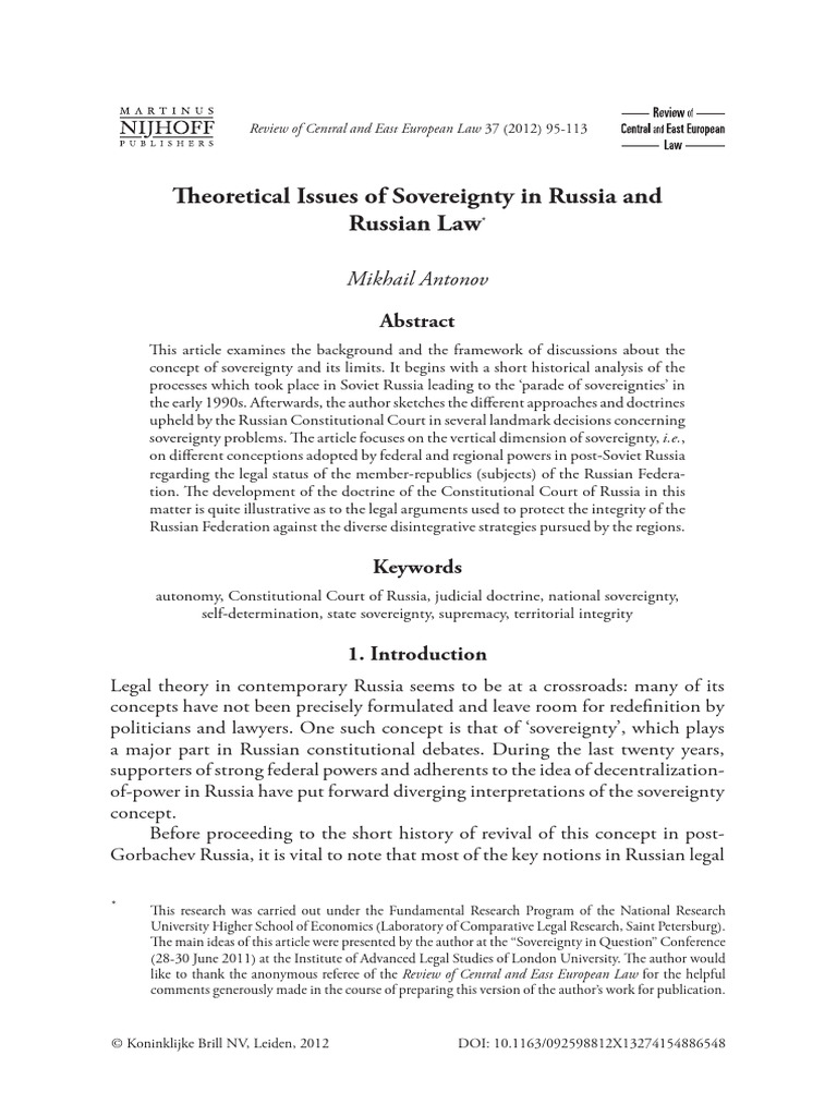 Theoretical Issues of Sovereignty in Russia and Russian Law | PDF ...