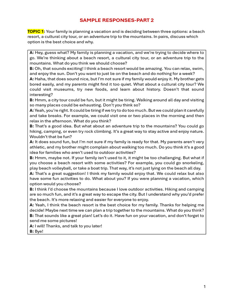 Sample Responses Part 2 Speaking p10 Handout Unit 3 | PDF | Hostel ...