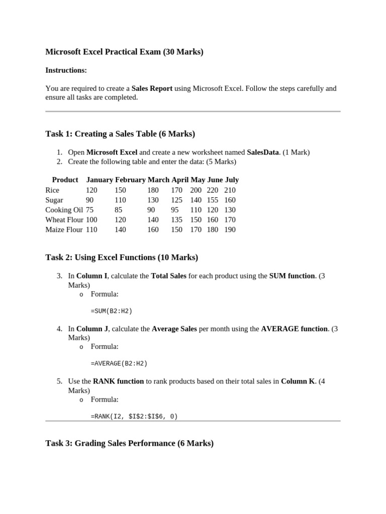 Microsoft Excel Practical Exam | PDF