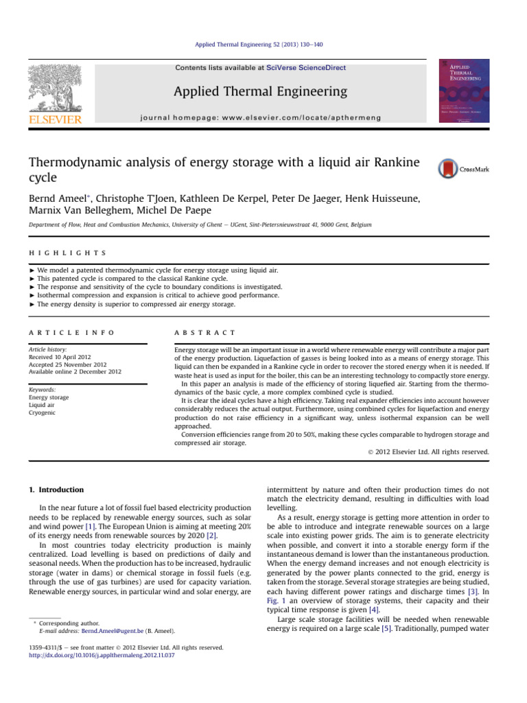 Thermodynamic Analysis of Energy Storage With A Liquid Air Rankine Cycle (J) - Applied Thermal ...