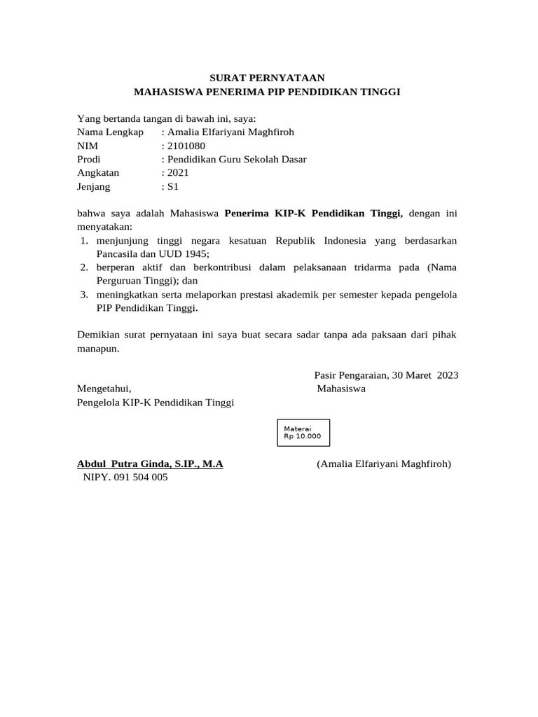 Format Kip Diisi Oleh Mhs | PDF