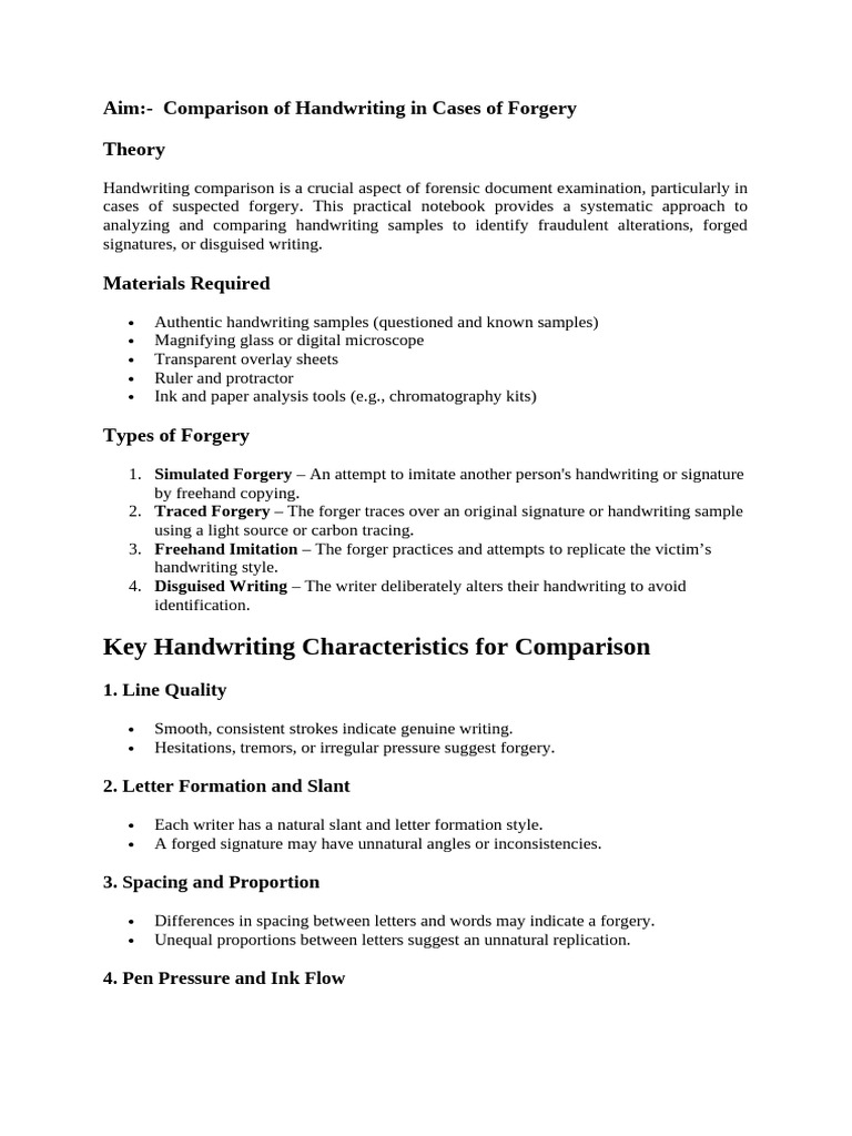 Comparison of Handwriting MSC 2nd Sem Practical | PDF | Forensic ...