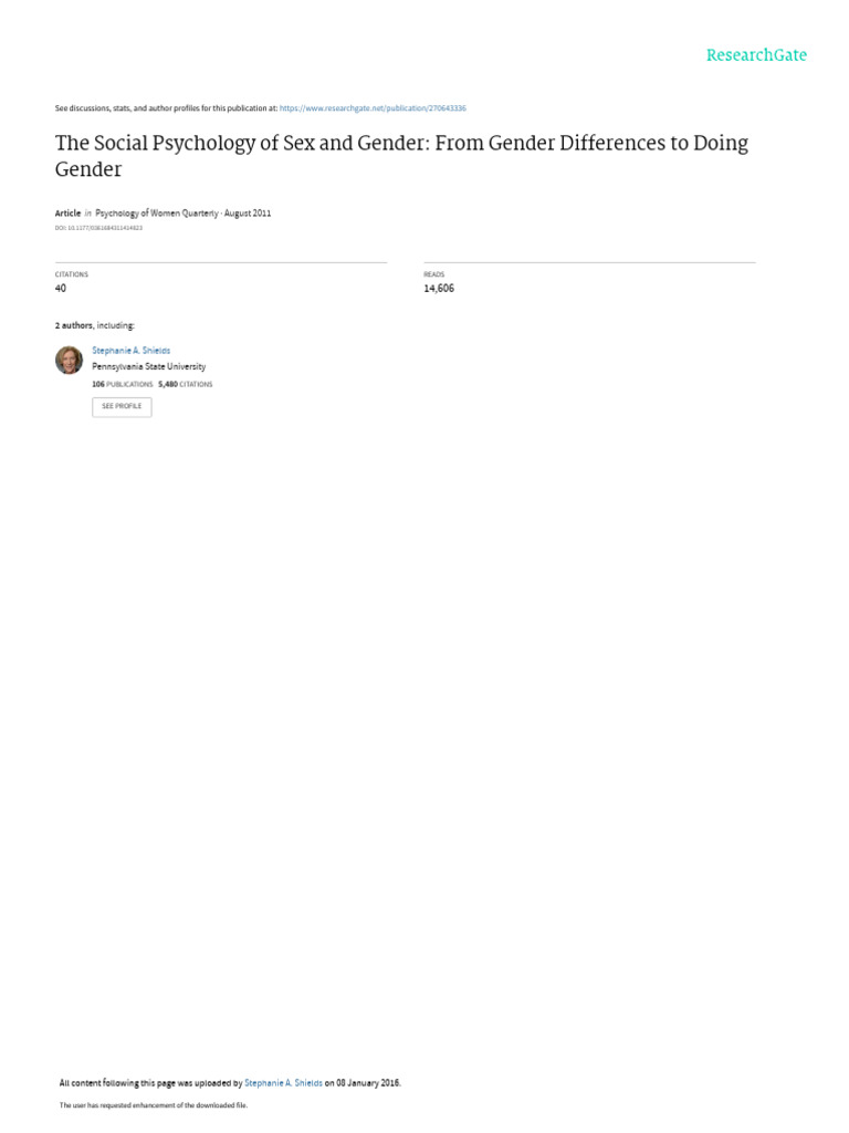 The Social Psychology of Sex and Gender From Gender Differences To ...