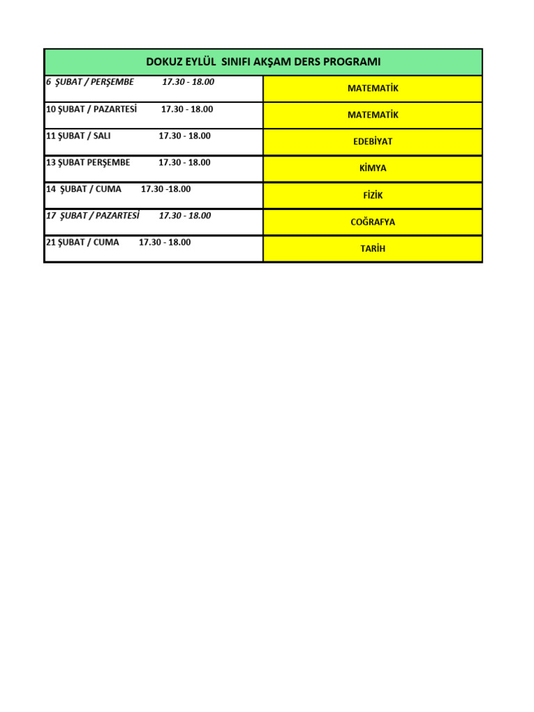 Dokuz Eylül Sinif Akşam Programi | PDF