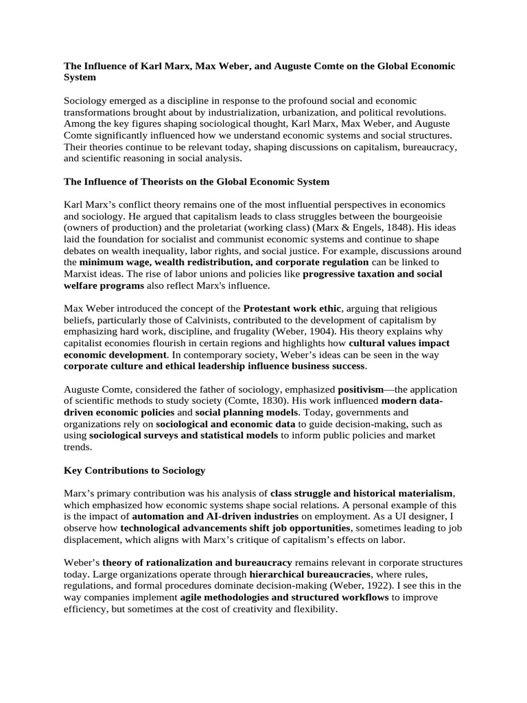 Marx, Weber, Comte: Economic Theories Impact | PDF | Sociology | Karl Marx