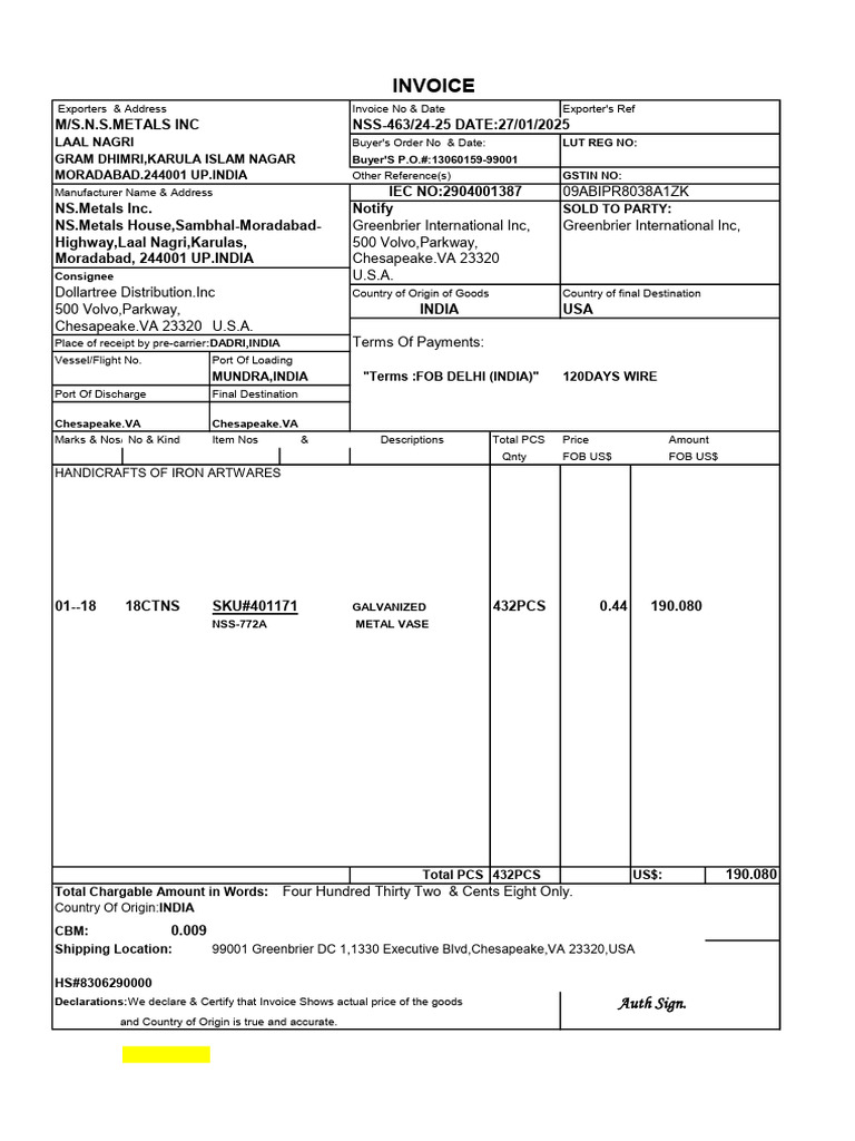 Invoice NSS-463/24-25 Details | PDF | Receipt | Invoice
