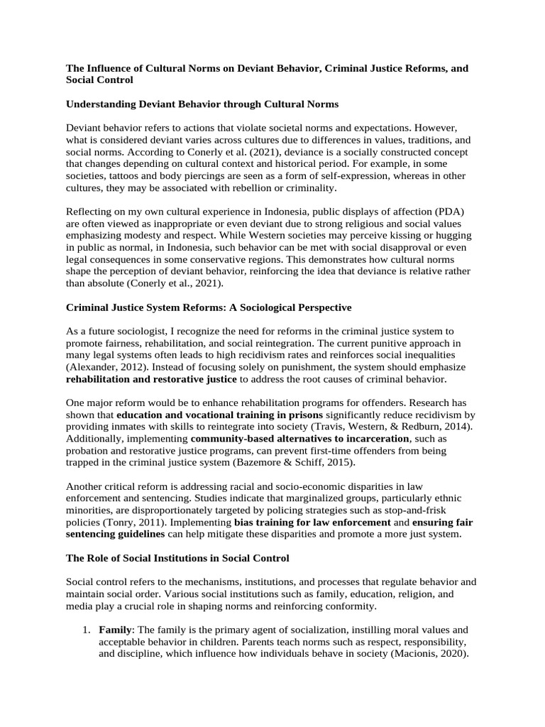 The Influence of Cultural Norms On Deviant Behavior | PDF | Deviance (Sociology) | Crimes