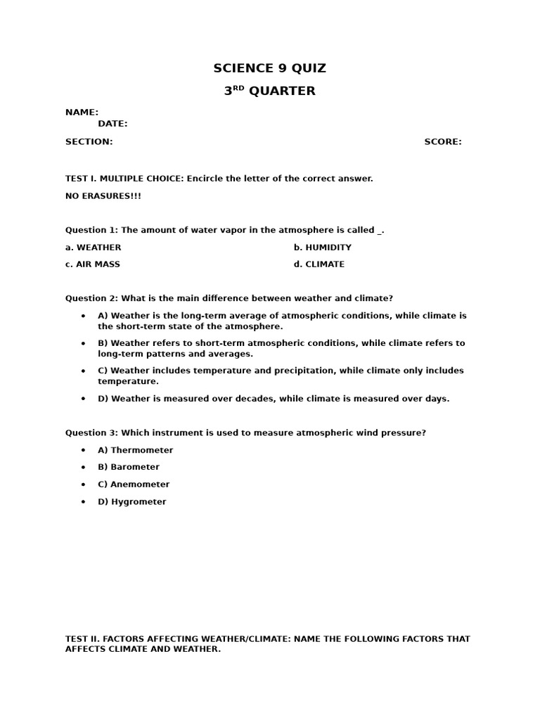 Grade 9 Quiz Feb 18 | PDF