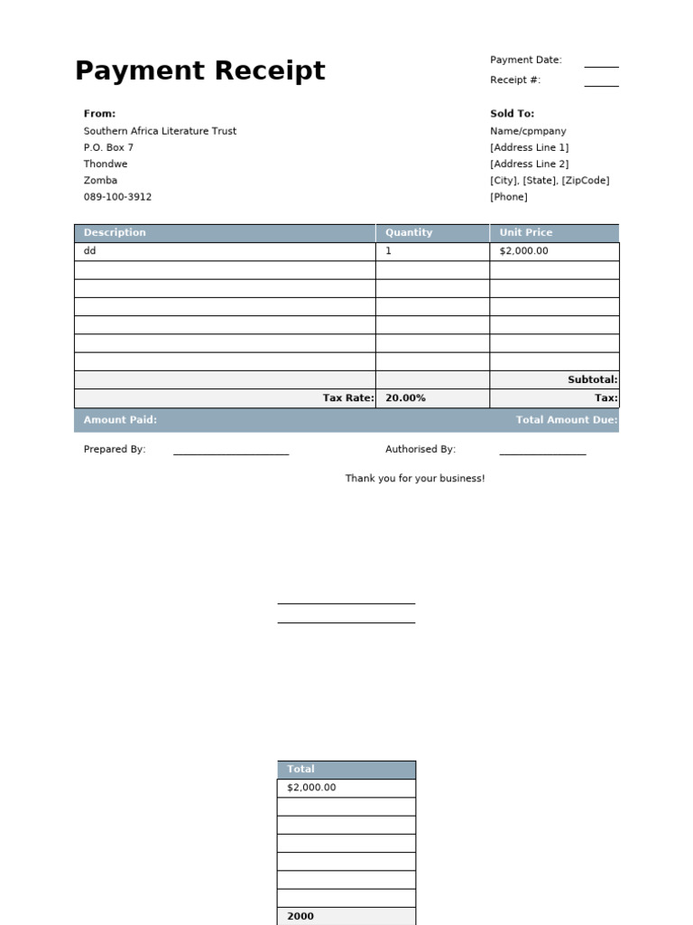Basic Payment Receipt Template | PDF