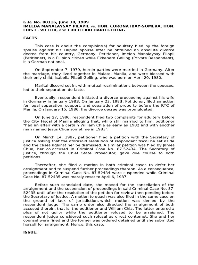 Pilapil v Ibay-Somera GR 80116 | PDF | Arraignment | Complaint