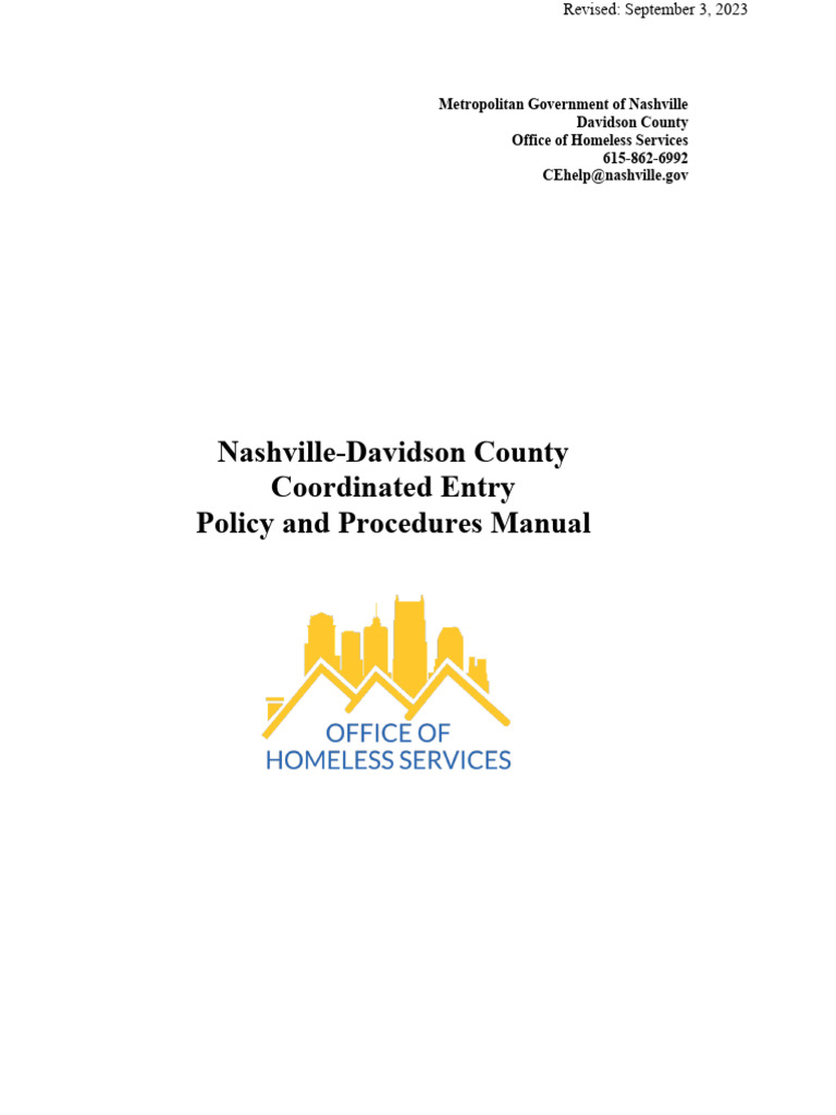Coordinated-Entry-Policies-and-Procedures-Manual-2023 | PDF | Homelessness | Domestic Violence