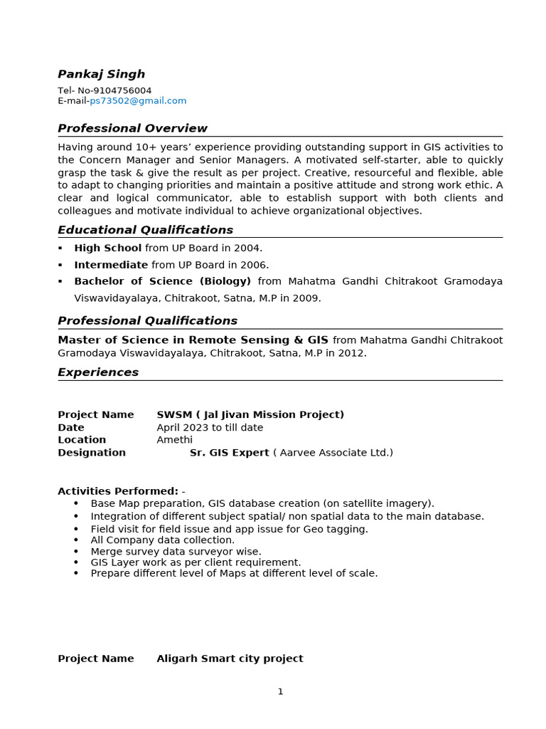 Pankaj Singh_Resume | PDF | Geographic Information System | Information Science