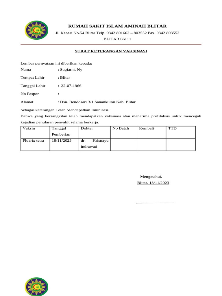 Surat Vaksin Ibnu Moendir | PDF