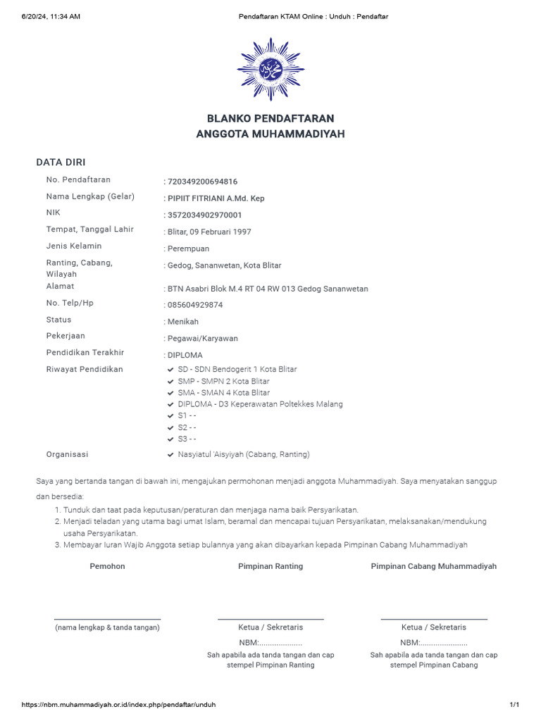 Pendaftaran KTAM Online PIPIT | PDF