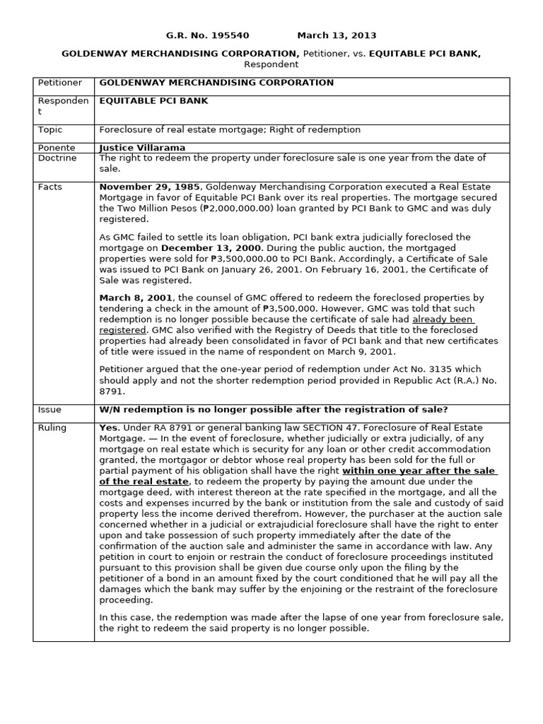 109 GMC vs. EQUITABLE PCI Bank | PDF | Foreclosure | Debt