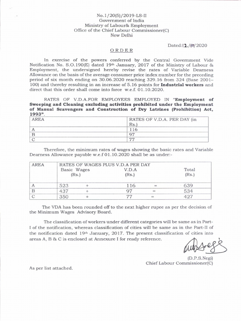 Revised Variable Dearness Allowance Rates | PDF | Employment | Business