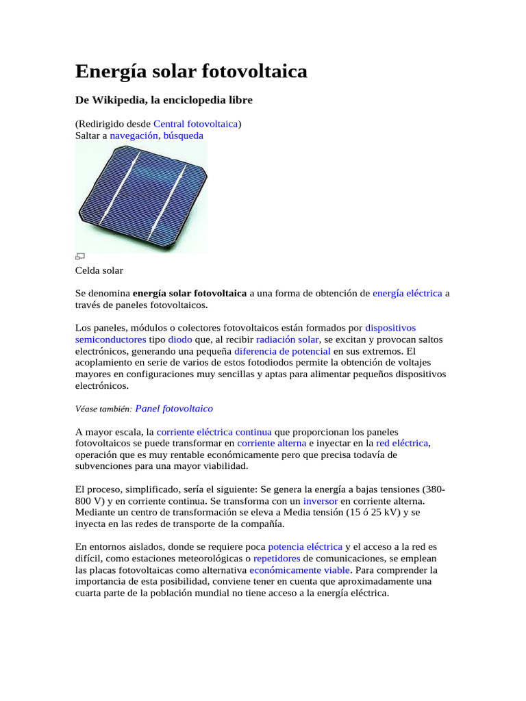 Energía Solar Fotovoltaica: Funcionamiento y Producción | PDF | Sensor ...