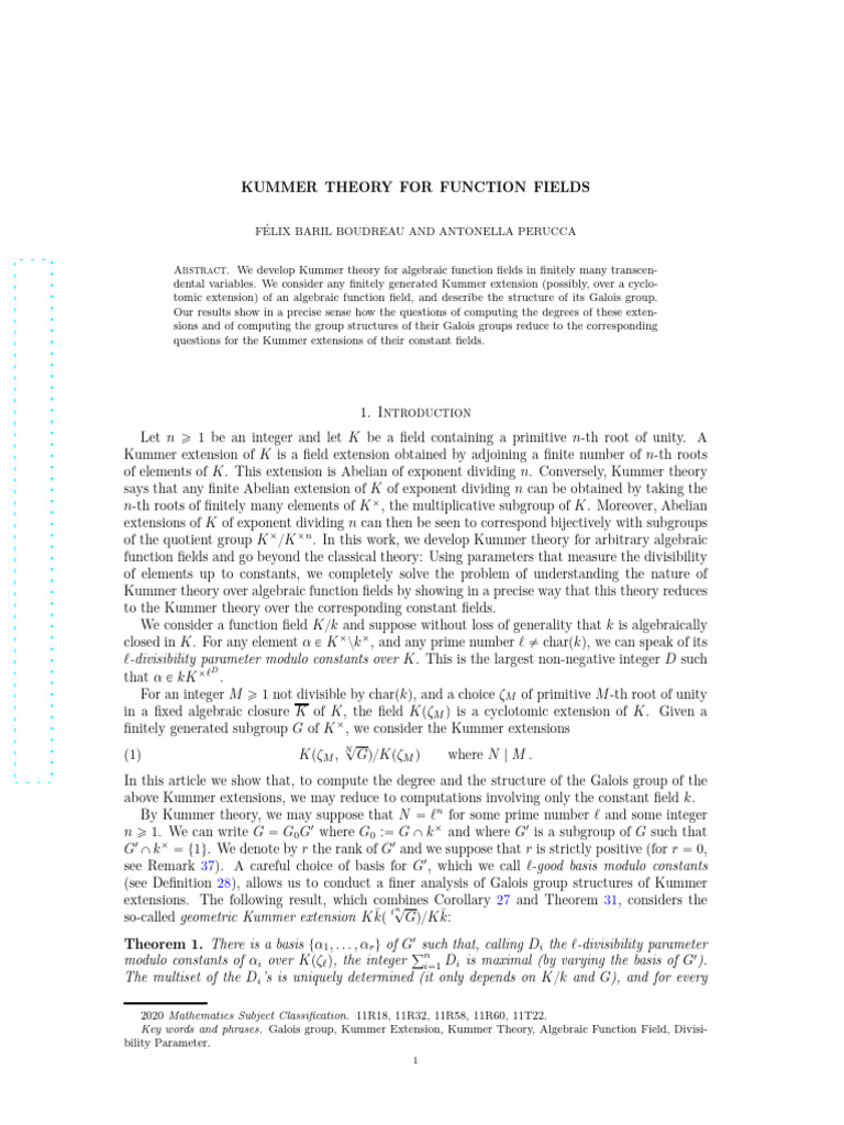 Kummer Theory For Function Fields | PDF | Field (Mathematics) | Group ...