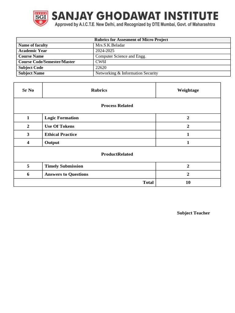 NIS rubrics for MP | PDF