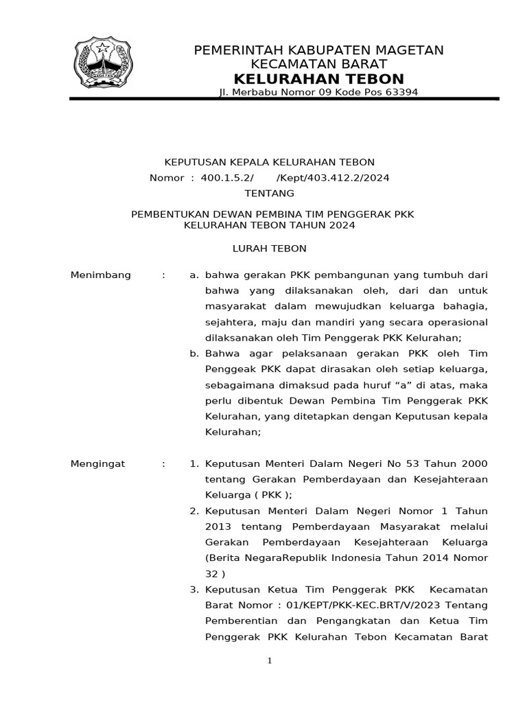 SK Pembina PKK Tebon | PDF