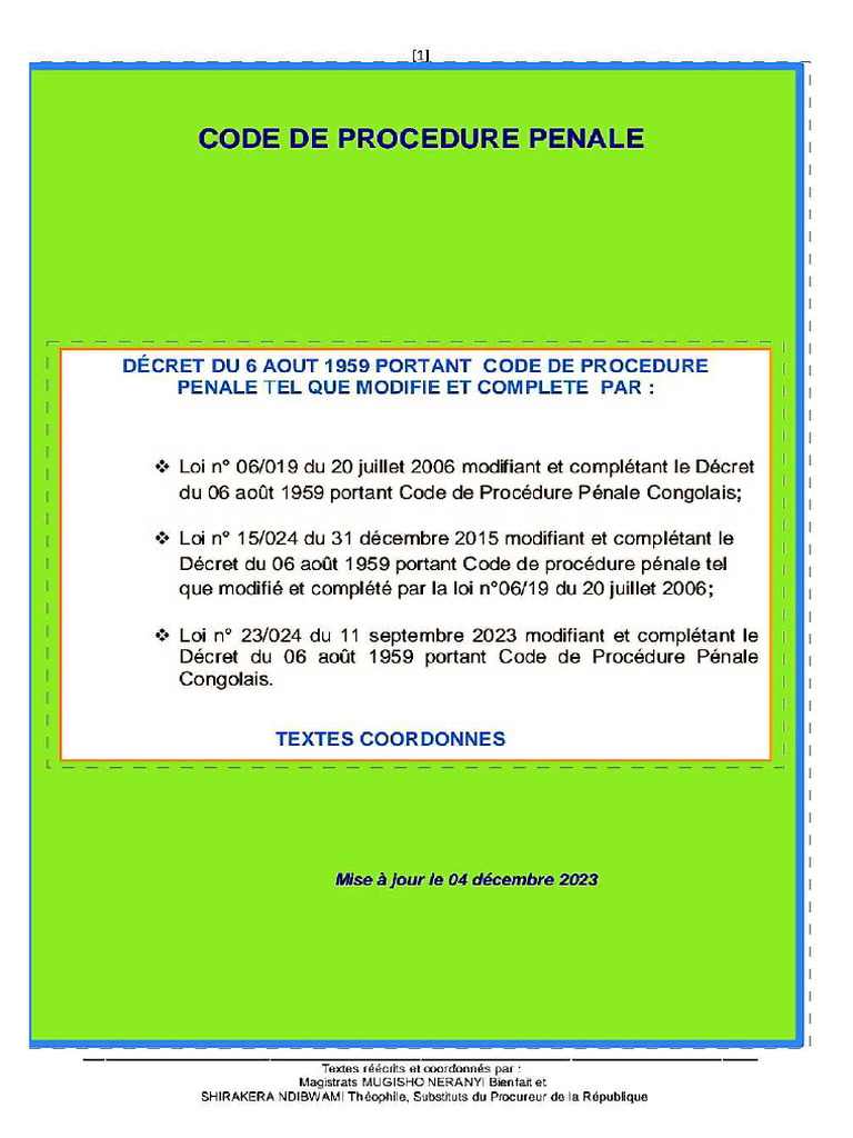Code de Procedure Pénale Coordonné-2023 | PDF