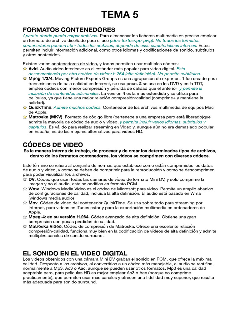 Guía de Formatos y Códecs de Video | PDF | Códec | Tecnología digital