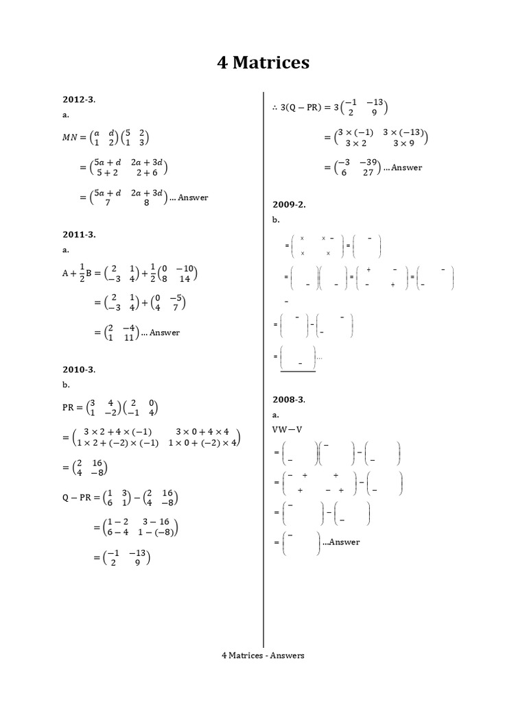 Ans MSCE MATH 04matrices | PDF | Linear Algebra | Mathematical Analysis