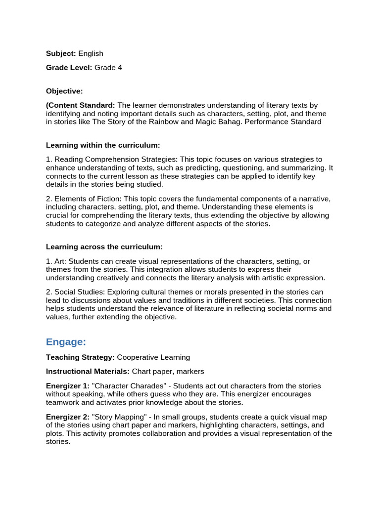 lesson_plan (5) | PDF | Reading Comprehension | Narrative