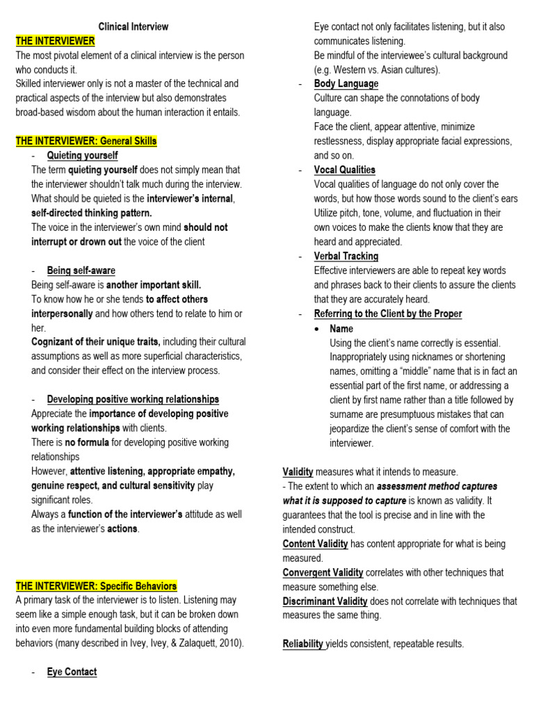 Lesson 5 Clinical Interview Reviewer | PDF | Diagnostic And Statistical ...