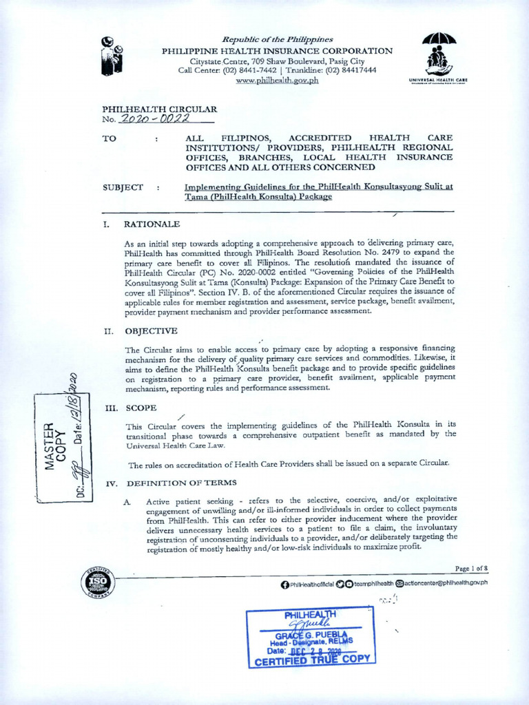 PHIC Circular-No-2020-0022 Implementing Guidelines For The Philhealth Konsultasyong Sulit at ...