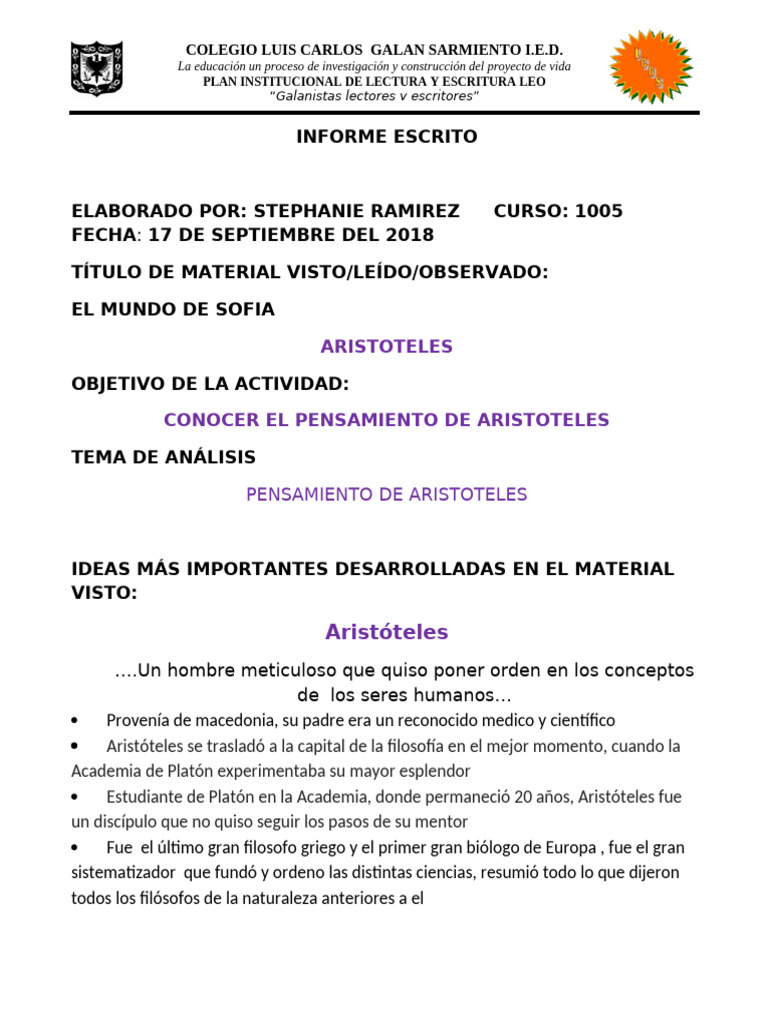 GUÍA DE INFORME ESCRITO | PDF | Aristóteles | Platón