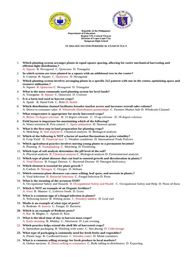 Second Periodical Exam in Tle 9 Matatag Curriculum | PDF | Fertilizer ...