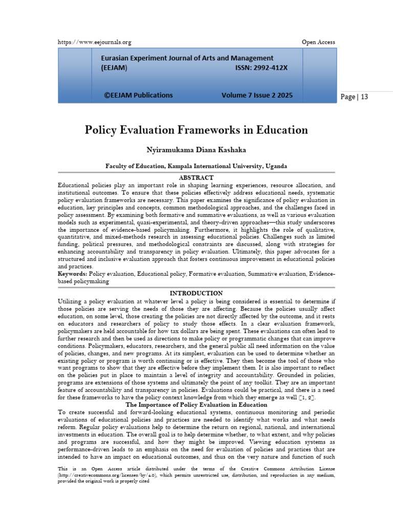 Policy Evaluation Frameworks in Education (www.kiu.ac.ug) | PDF ...