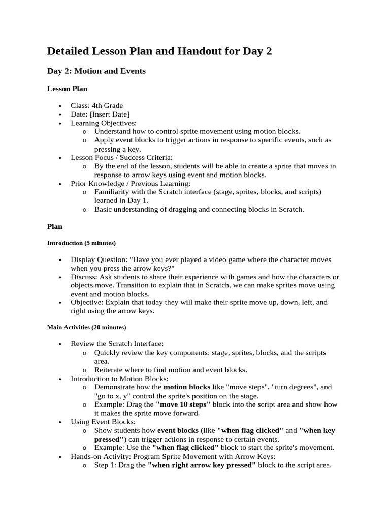 4th Grade Scratch Motion Lesson | PDF | Scratch (Programming Language)