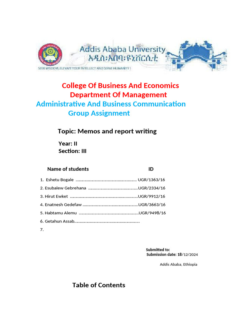 ABC Group Assignment | PDF | Memorandum | Human Communication
