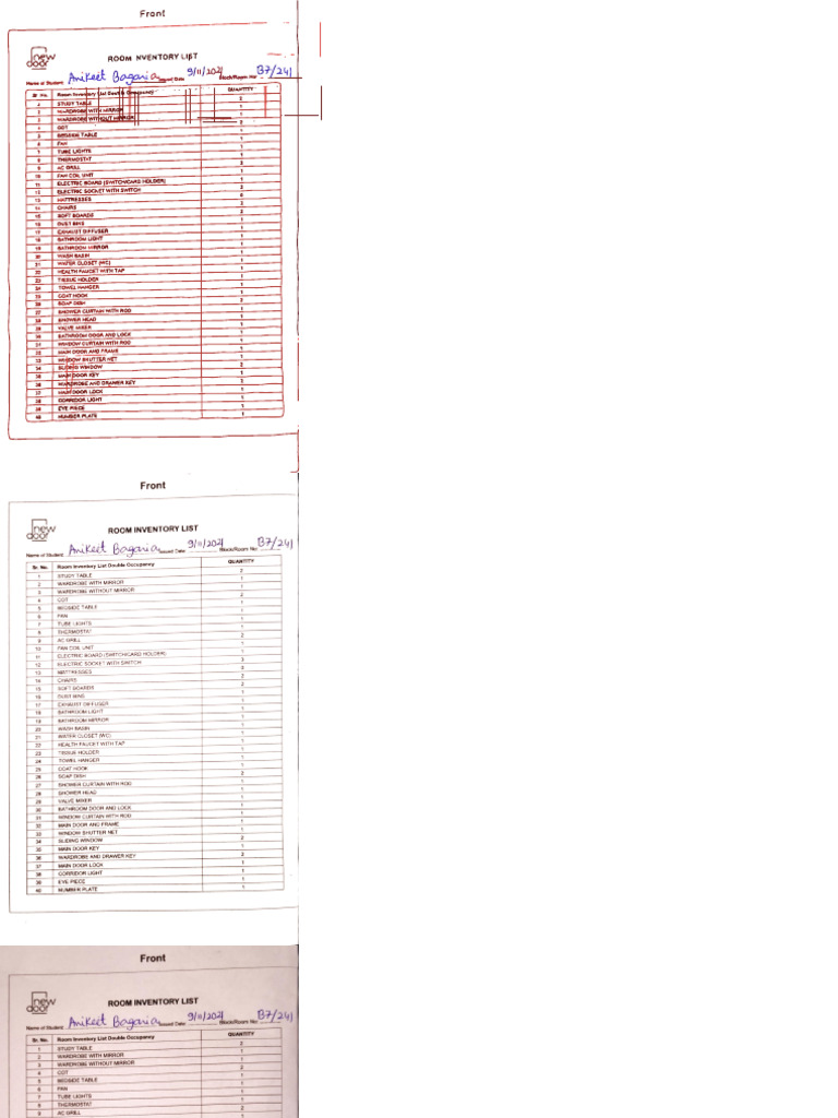 Room Inventory List | PDF