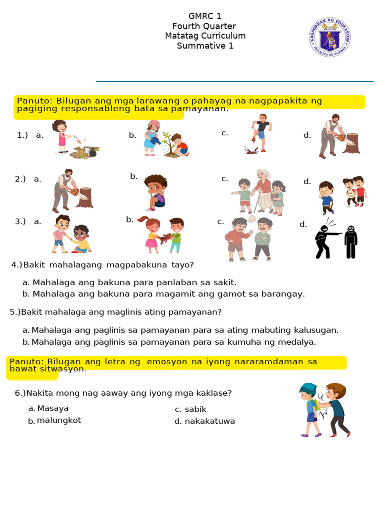 Q4 Grade1 Summative 1 | PDF