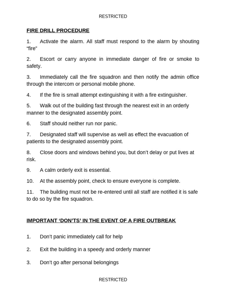 Fire Drill and Patient Evacuation Guide | PDF | Pandemic | Global Health