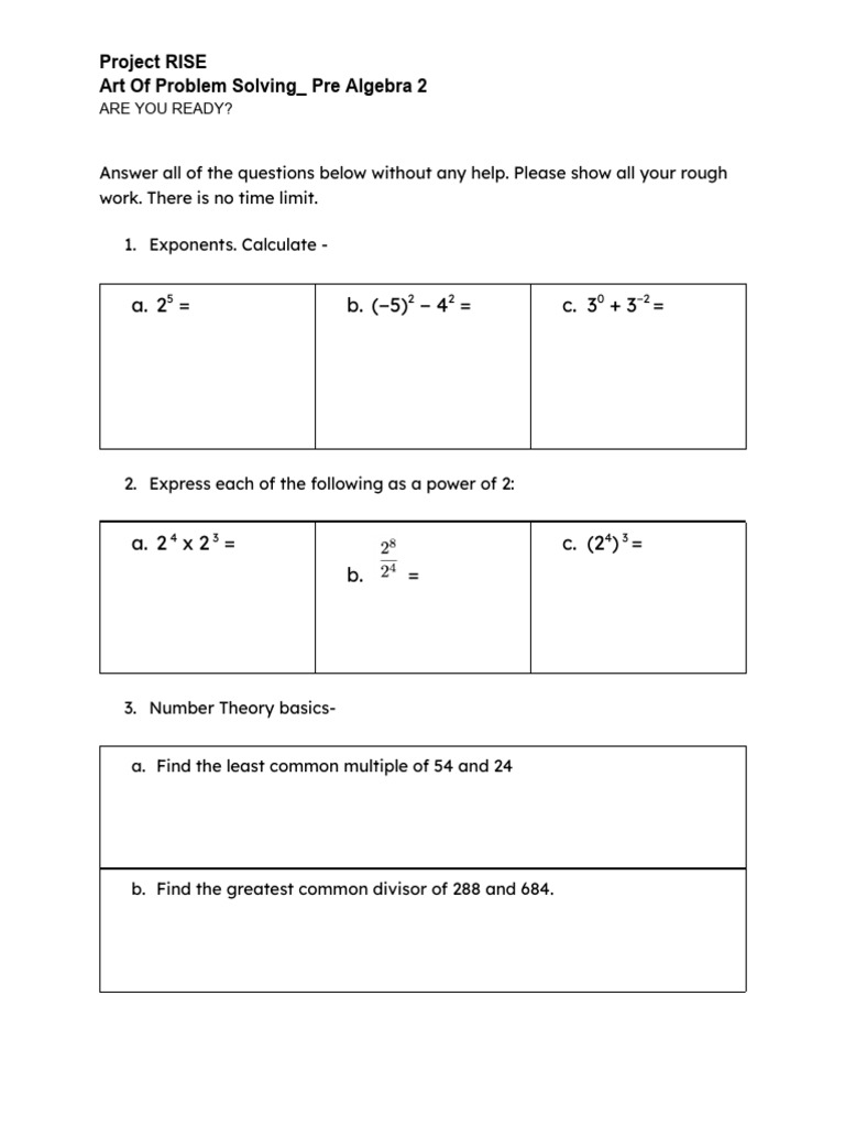 AoPS PreAlgebra2 Diagnostic | PDF | Numbers | Mathematical Concepts