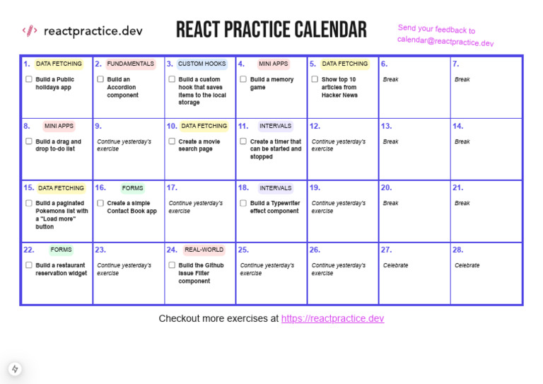 React Practice Calendar Exercises | PDF | Computing