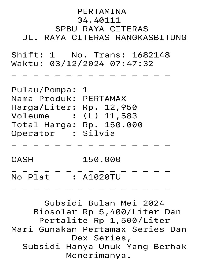 Struk Bensin PKM | PDF