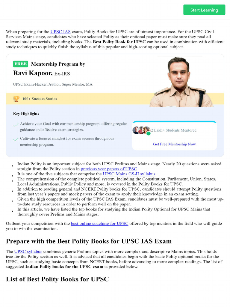 Polity Books For UPSC - Get Complete Booklist For UPSC IAS Exam! | PDF