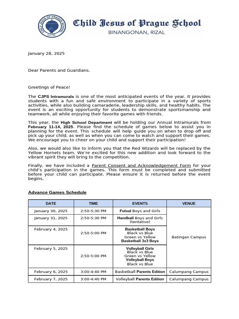 INTRAMS-LETTER-TO-PARENTS-HIGH-SCHOOL-2025 | PDF