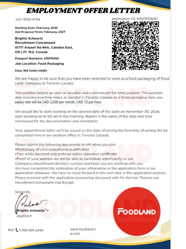MD Josim Uddin (Job Offer Letter) | PDF
